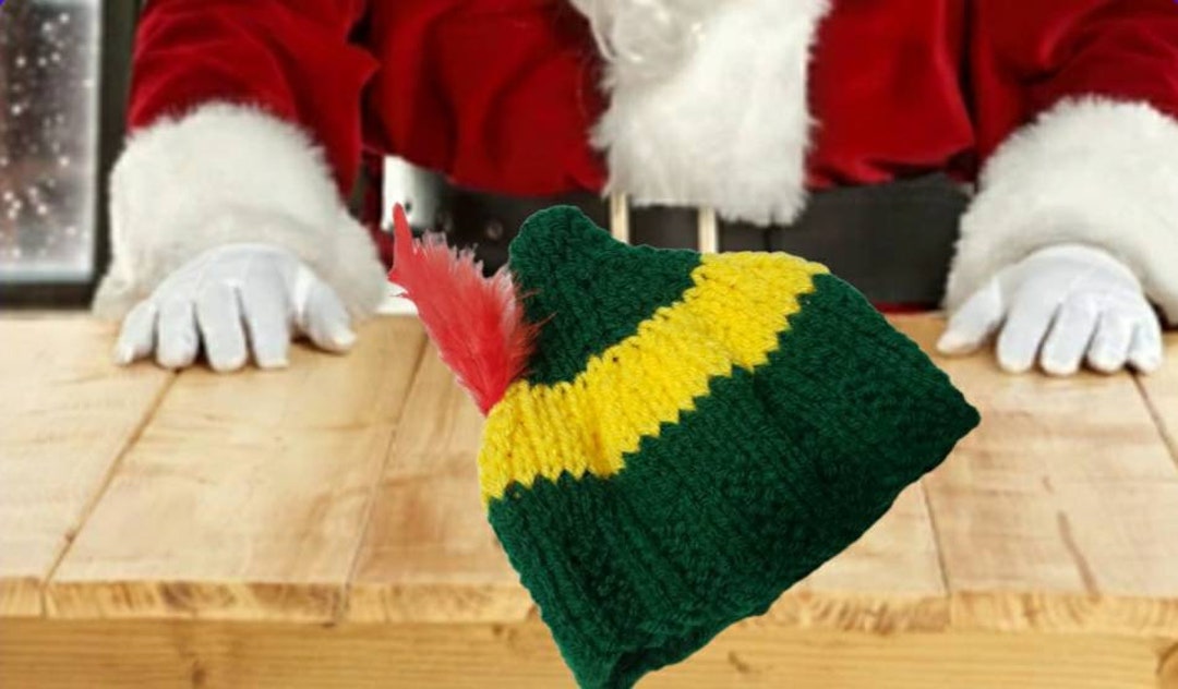 Buddy the Elf Hat Christmas Elf Costume Green Yellow Feather Holiday ...