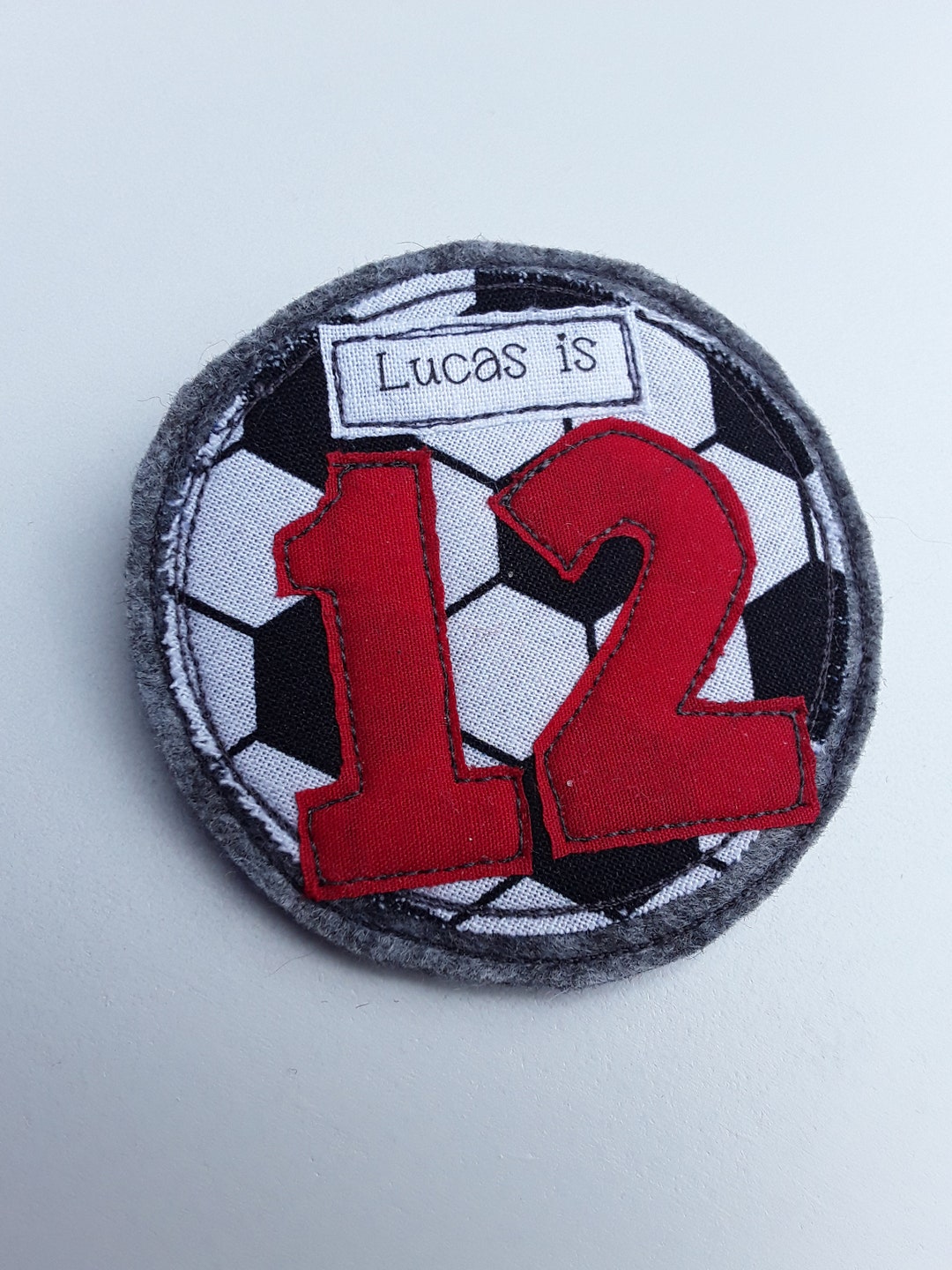 Personalised Football Birthday Badge – Handmade Embroidered Felt Brooch ...