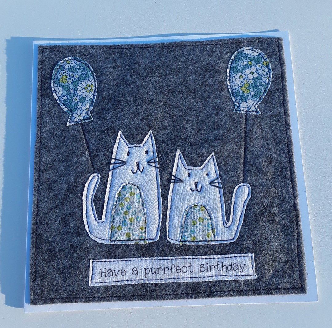 Handmade Birthday Card for Cat Lover- OOAK Cat Themed Birthday Card ...