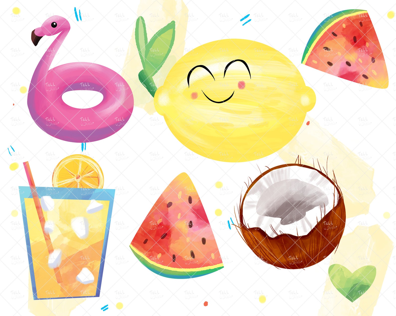 Cute Summer Clipart 14 PNG Files Seasonal Clipart, Watercolor Instant ...
