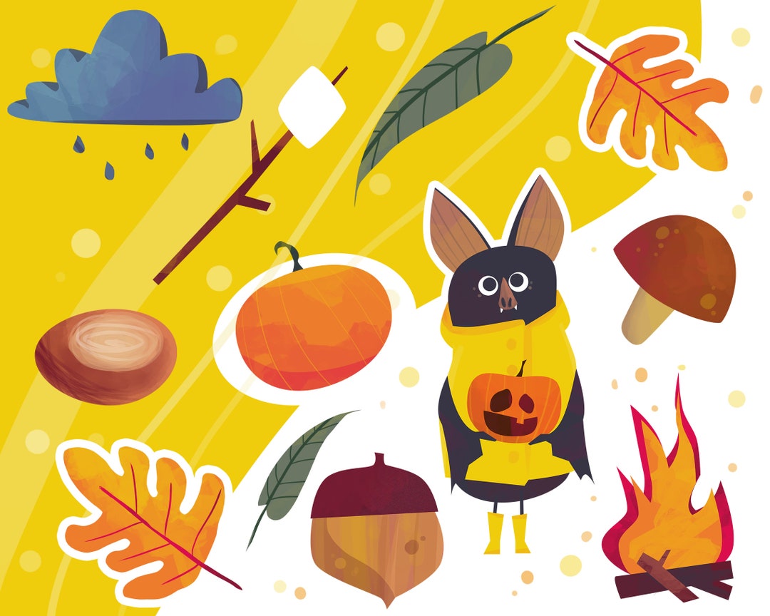 Autumn Vibes Clipart 12 PNG Files Fall Clipart, Bat, Pumpkin, Fall ...