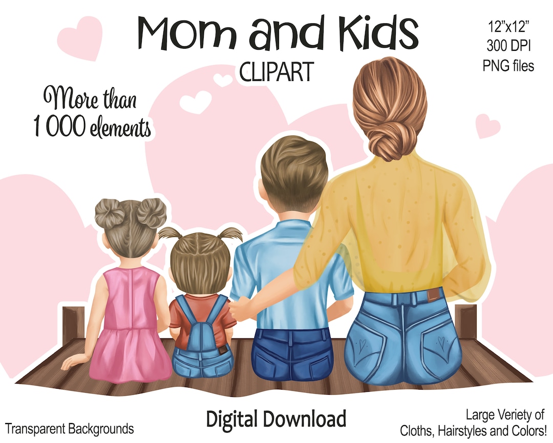 Family Clipart: Mommy and Me PNG Files Customizable Gifts for Mom ...