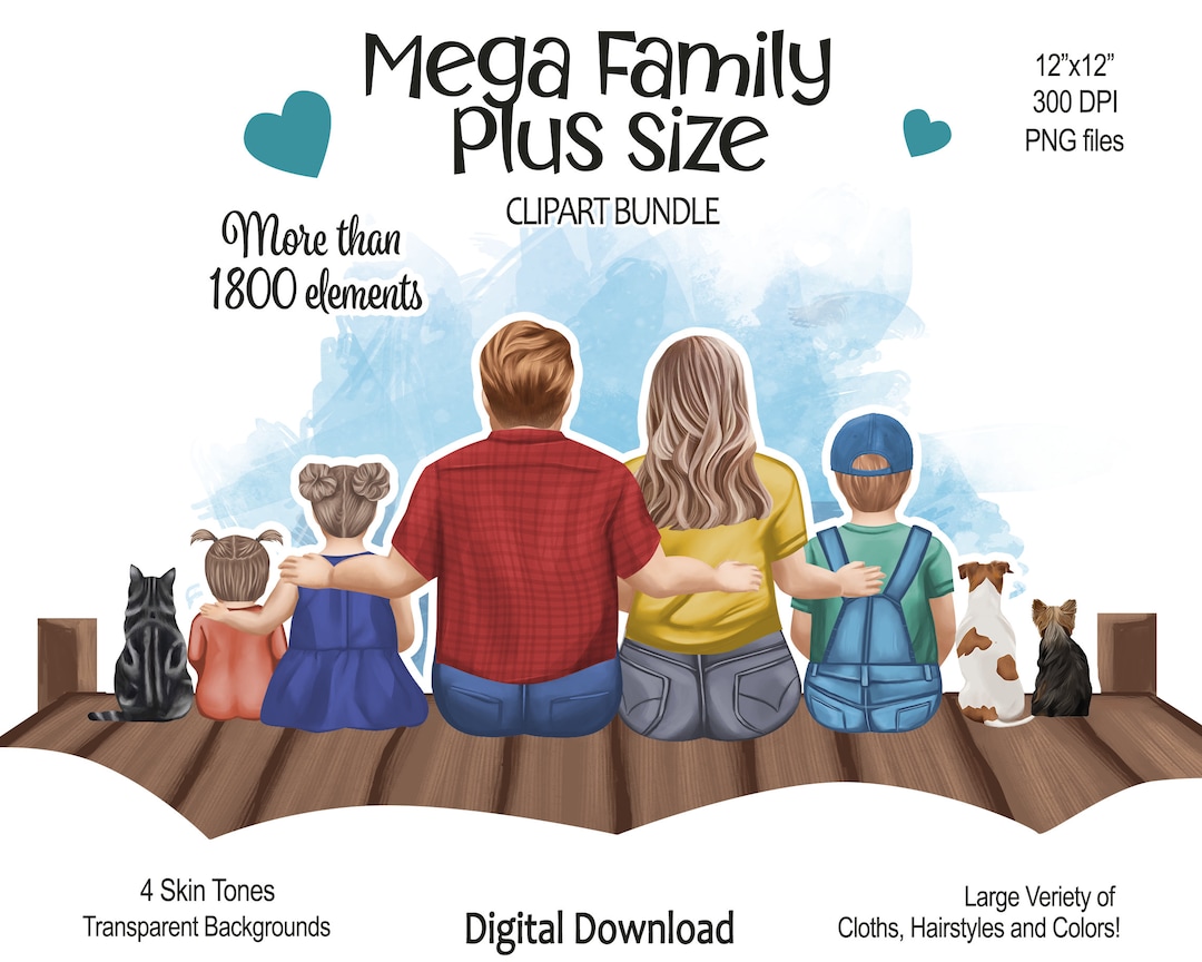 Family Clipart Bundle: Parents, Kids, Pets - DIY Portrait PNG (digital ...
