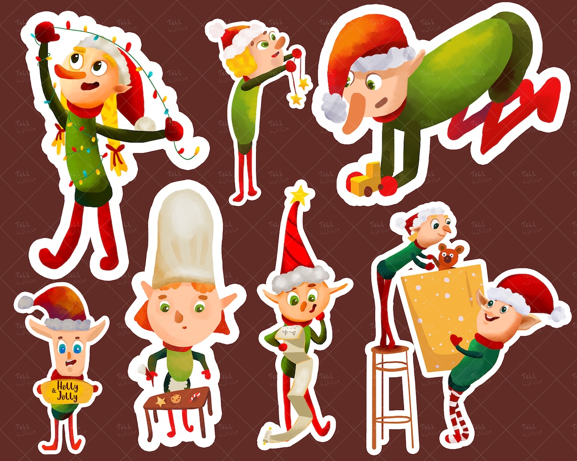Christmas Elves Clipart Set Clipart Bundle Digital - Etsy UK