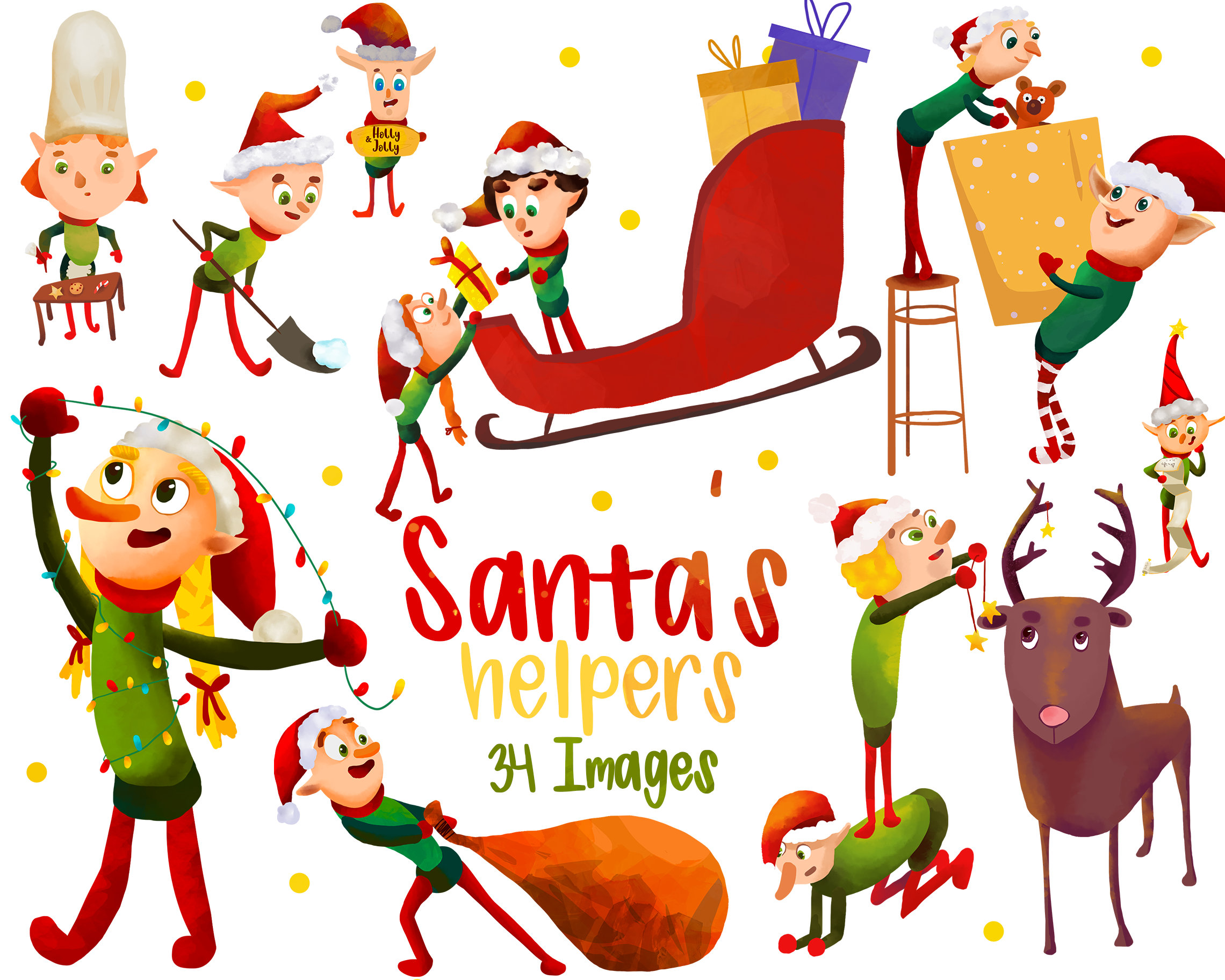Dancing Christmas Elves Clipart