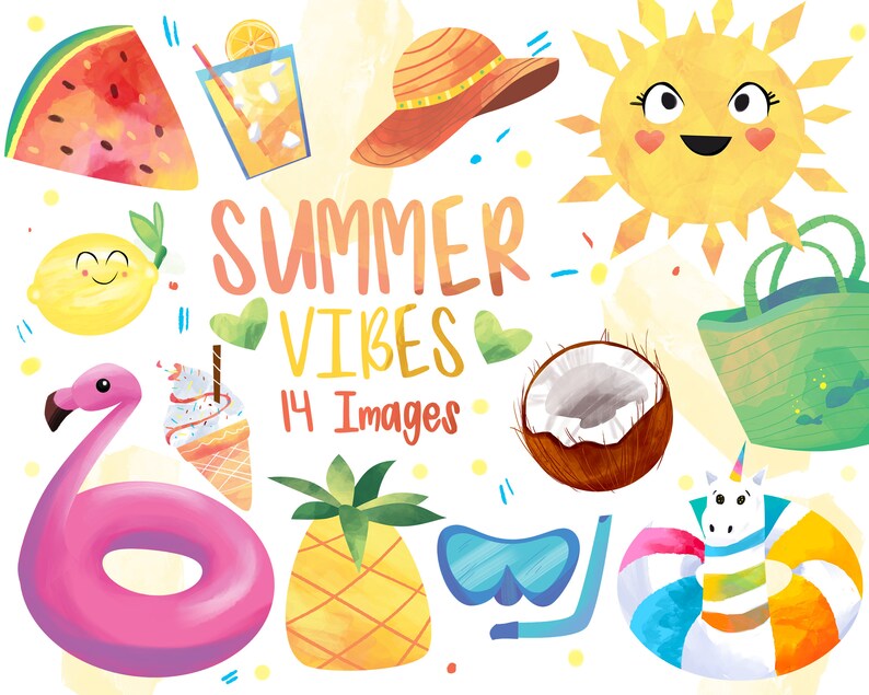 Cute Summer Clipart 14 PNG Files Seasonal Clipart - Etsy