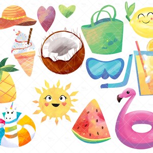 Cute Summer Clipart 14 PNG Files Seasonal Clipart, Watercolor Instant ...