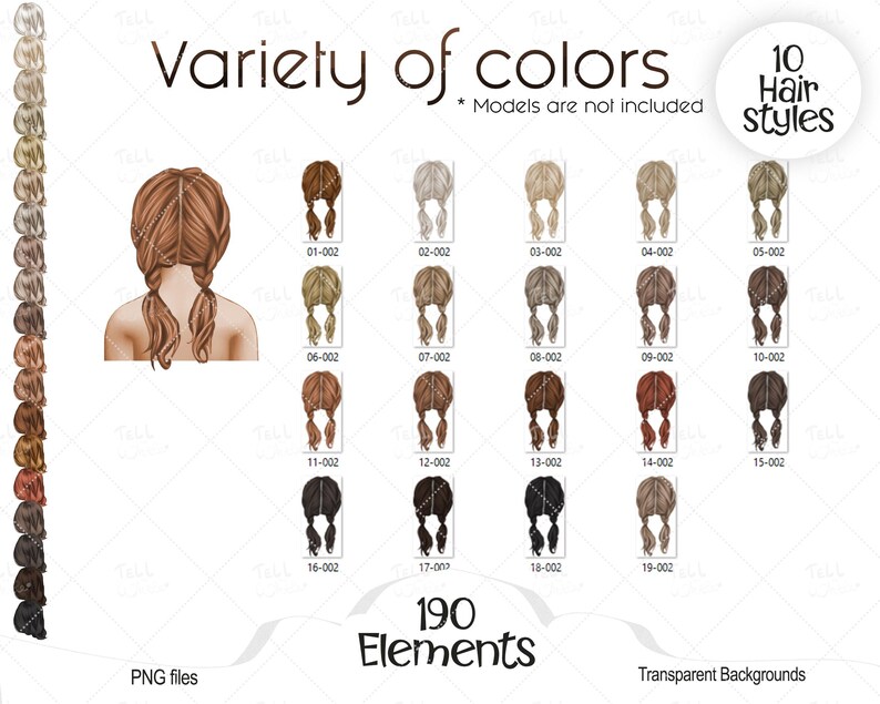 Girl Hairstyles Clipart – 10 Styles, Color Variations (digital Download ...
