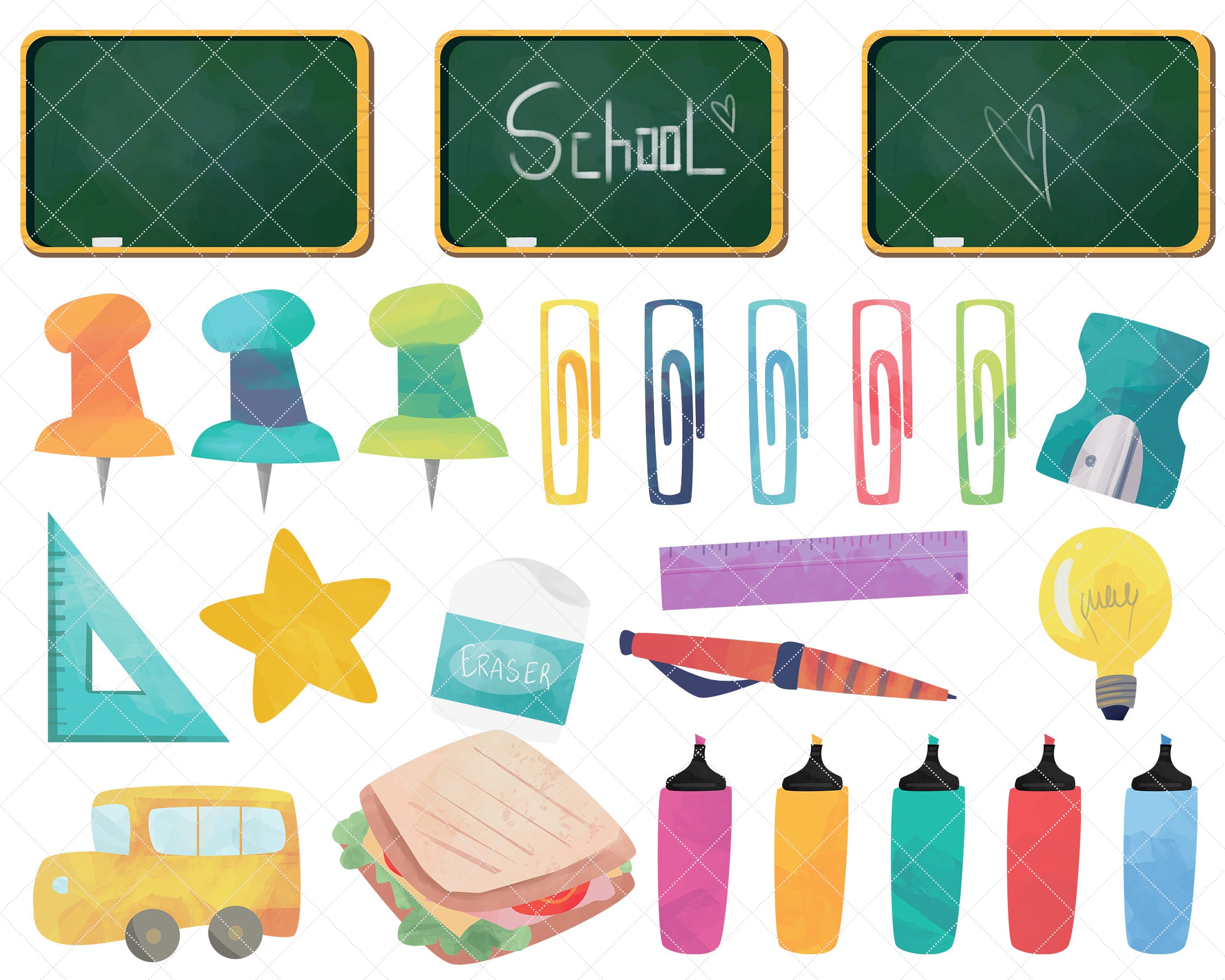 Back to School Clipart 56 PNG Files Cute School Supplies - Etsy