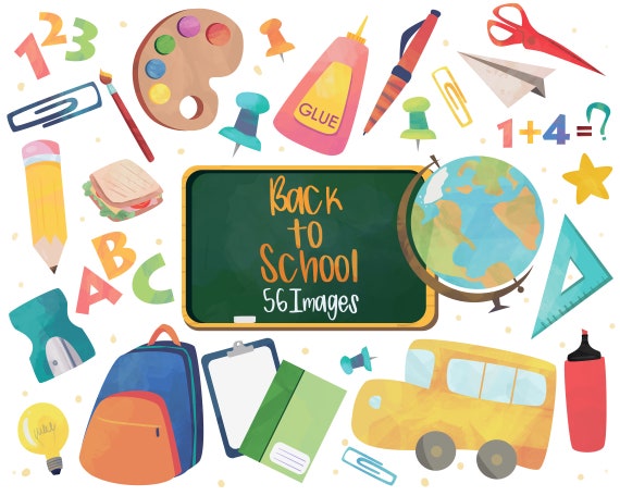 Back to School Clipart 56 PNG Files Cute School Supplies - Etsy