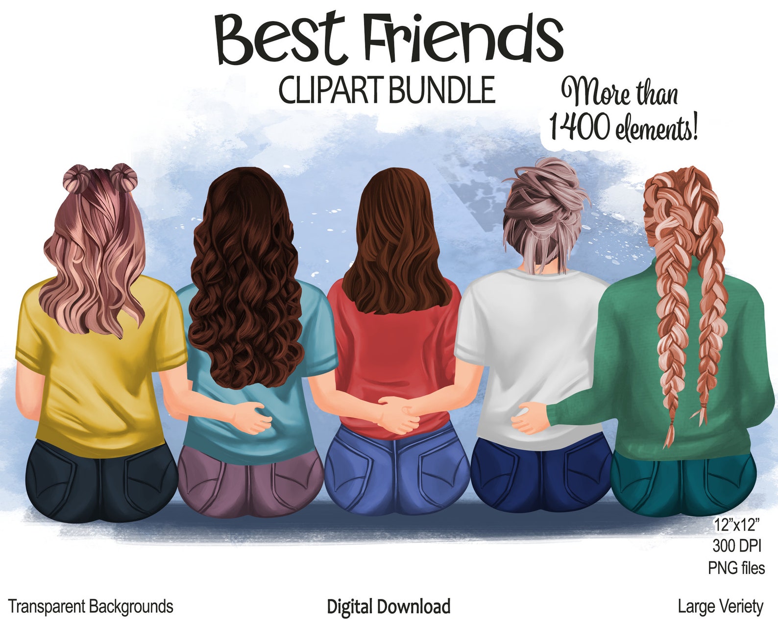 Best Friends Clipart Bundle | 1400+ PNG Elements | Mix & Match Girls ...