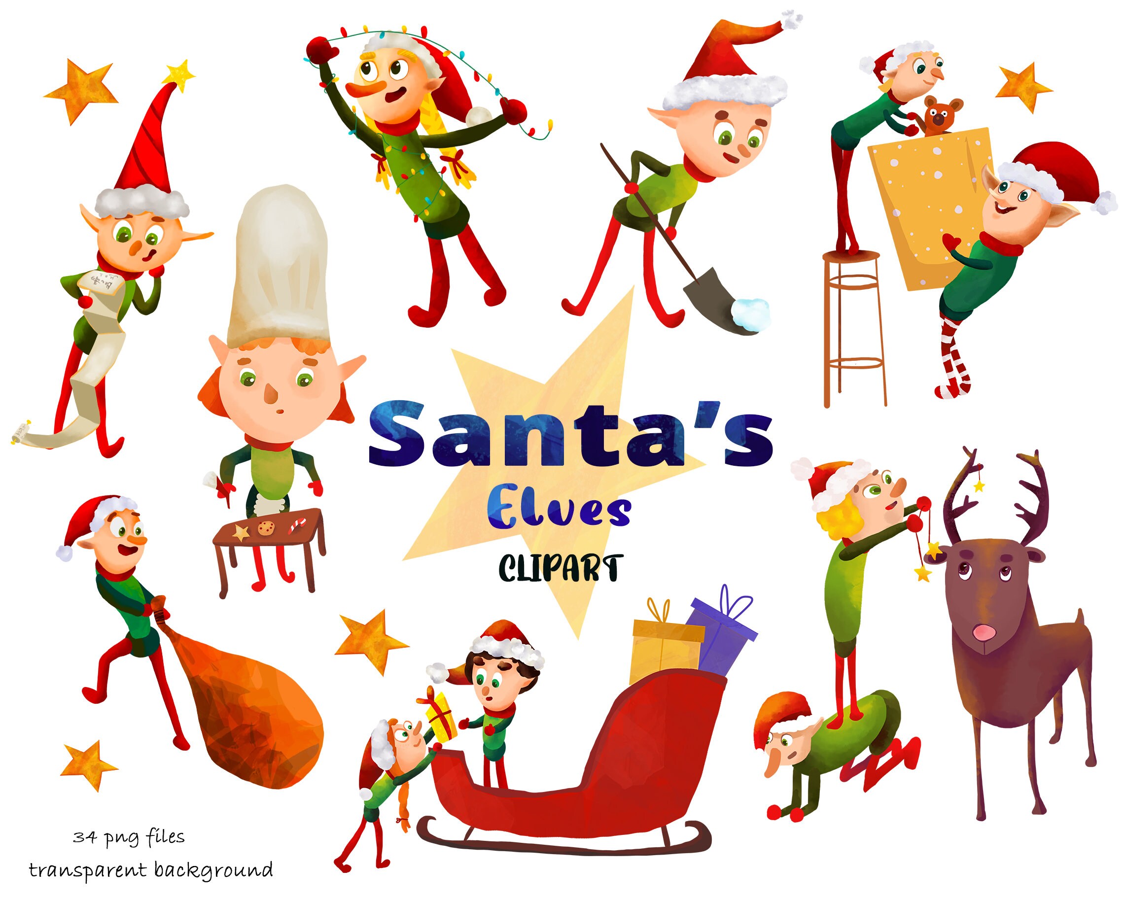 Christmas Elves Clipart Set Clipart Bundle Digital | Etsy UK