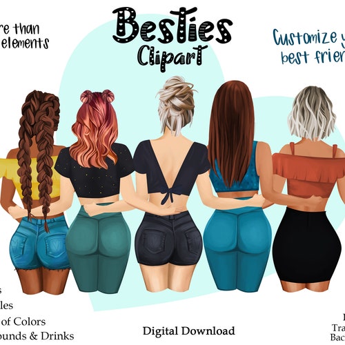 Best Friends Clipart PNG Files Fashion Illustration DIY - Etsy