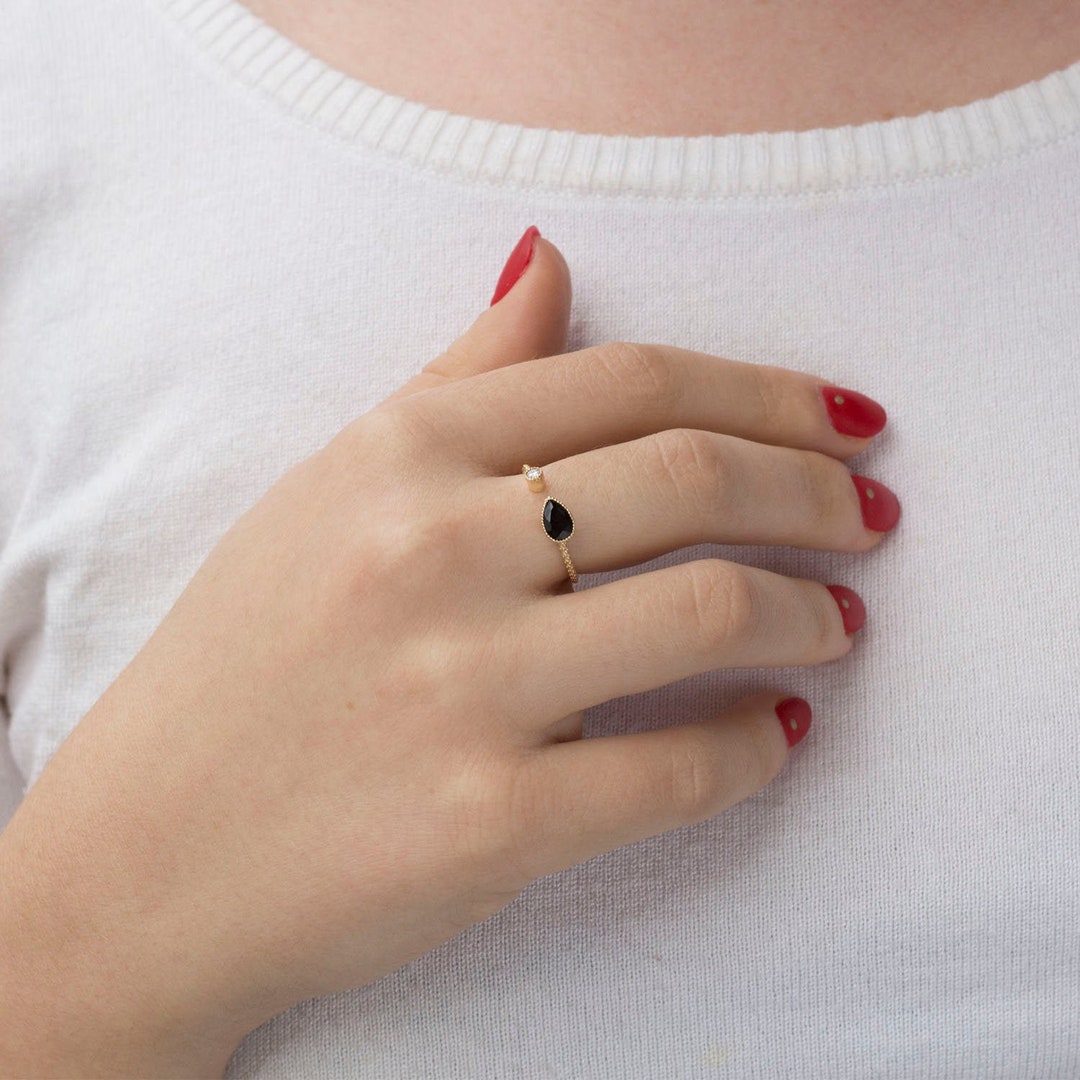 Open Ring, Black Onyx Ring, Onyx Ring, Adjustable Ring, Textured Ring ...