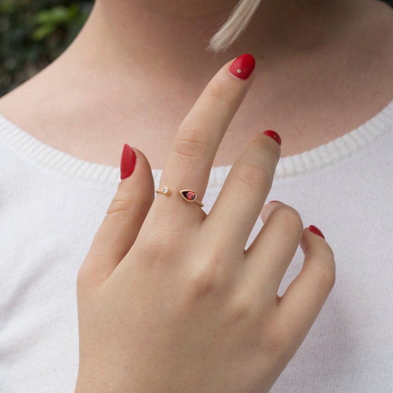 Garnet Open Ring Red Gemstone January Birthstone Ring | Etsy
