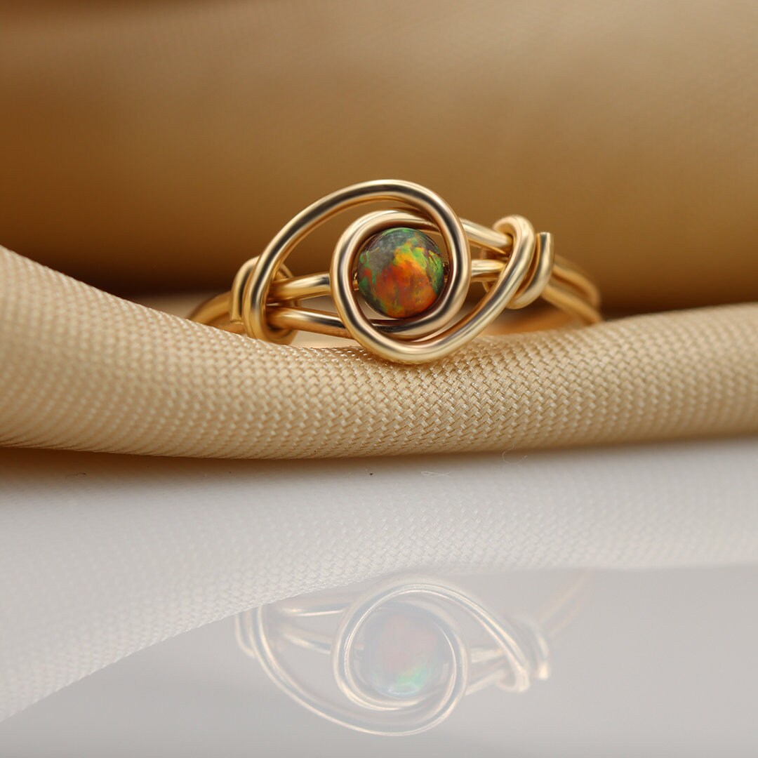 Colorful Opal Knot Ring, Multi Color Ring, Rainbow Ring, Handmade Ring ...