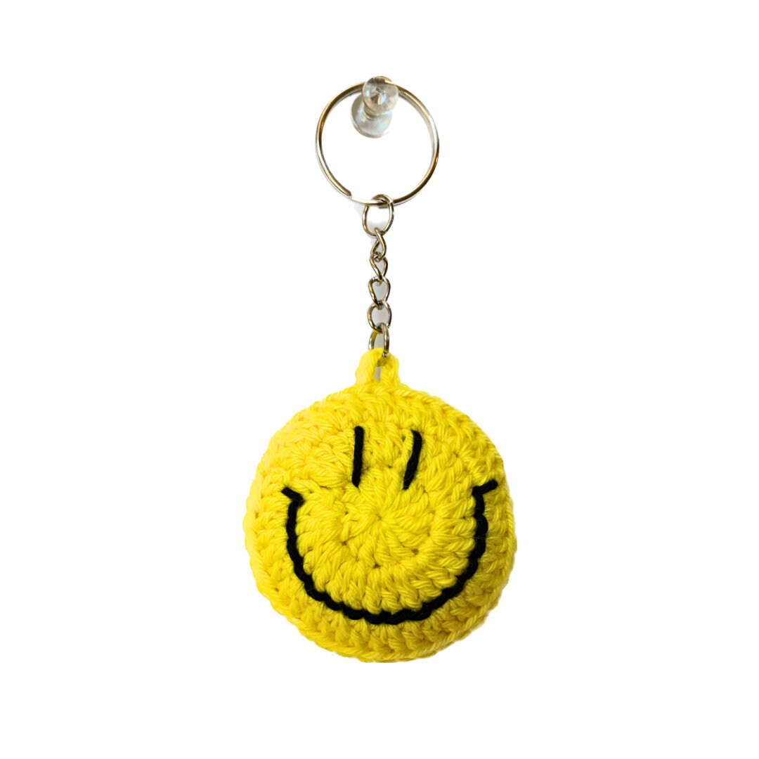 Smiley Face Crochet Keychain / Purse & Bag Charm / 100% Cotton Yarn ...