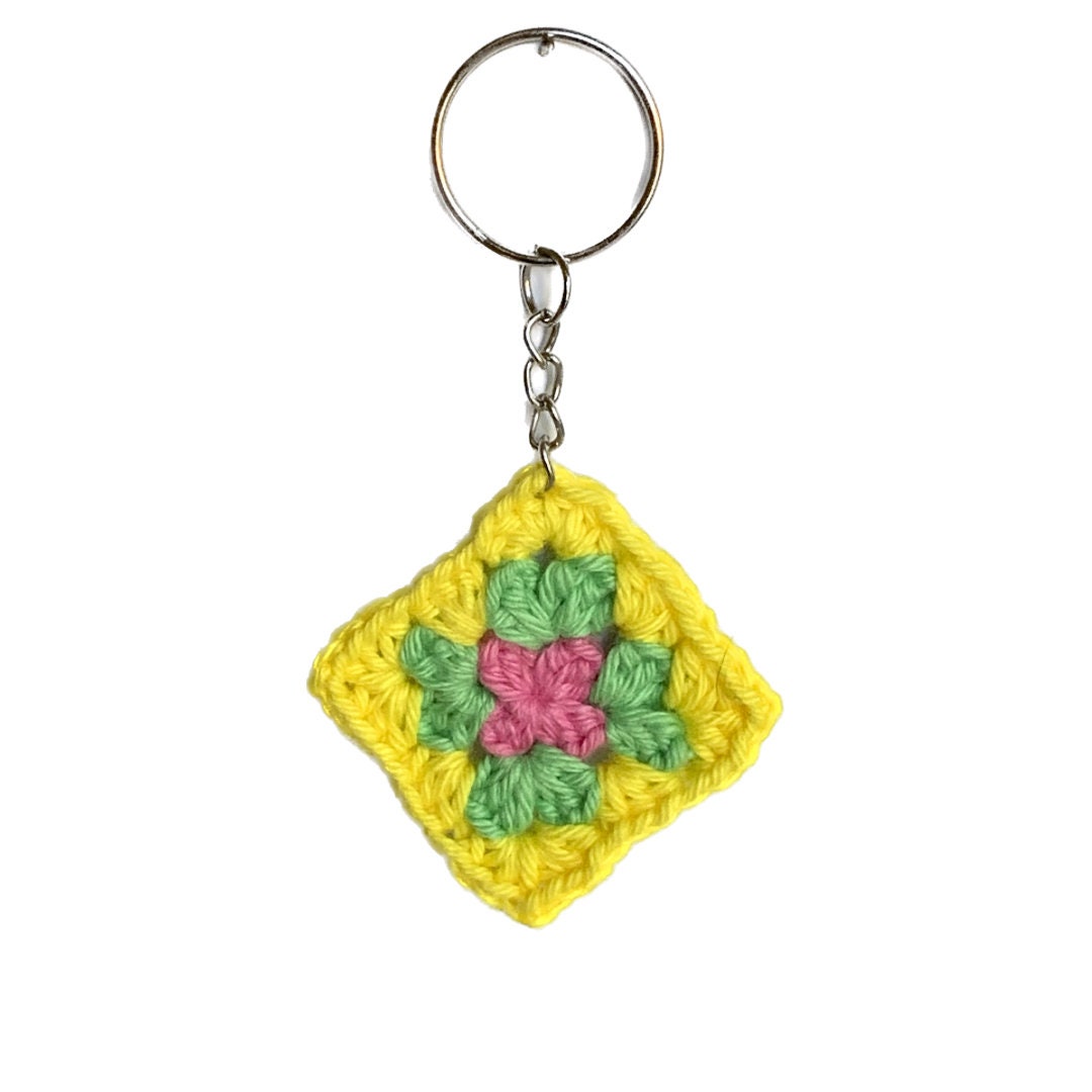 Granny Square Crochet Keychain / Purse Charm *YELLOW, GREEN, PINK ...