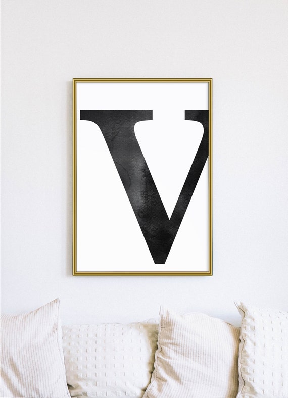 Letter V Watercolour Print Digital Download Black | Etsy