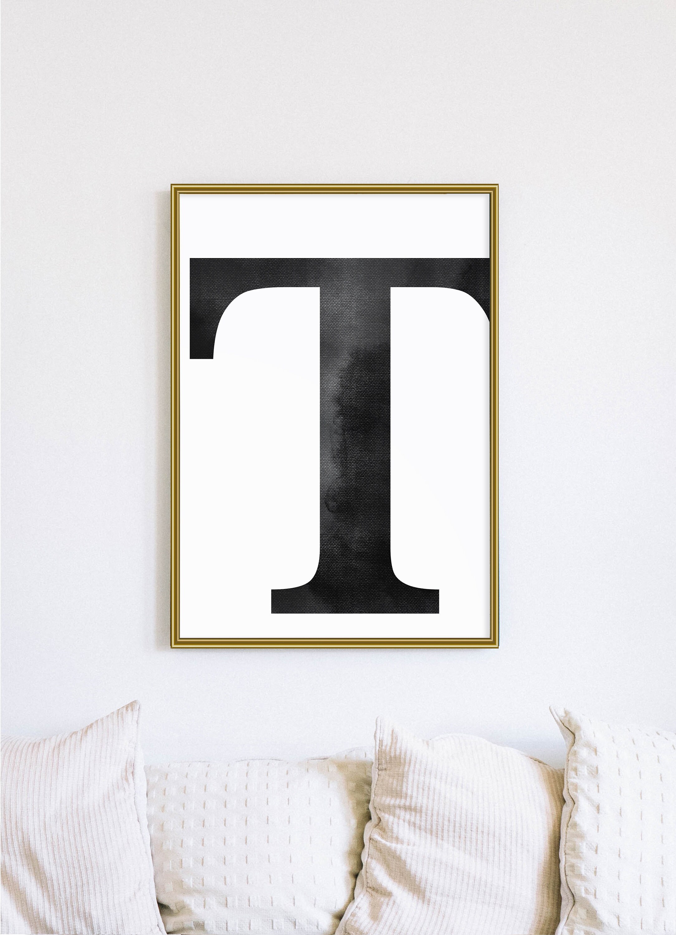 Letter T Watercolour Print Digital Download Black - Etsy