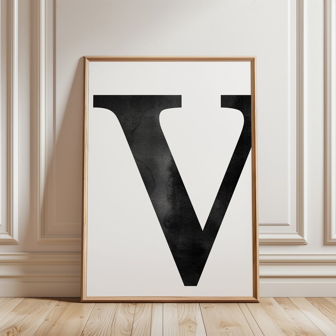 Letter V Watercolour Print, Digital Download, Black Watercolor, Modern ...