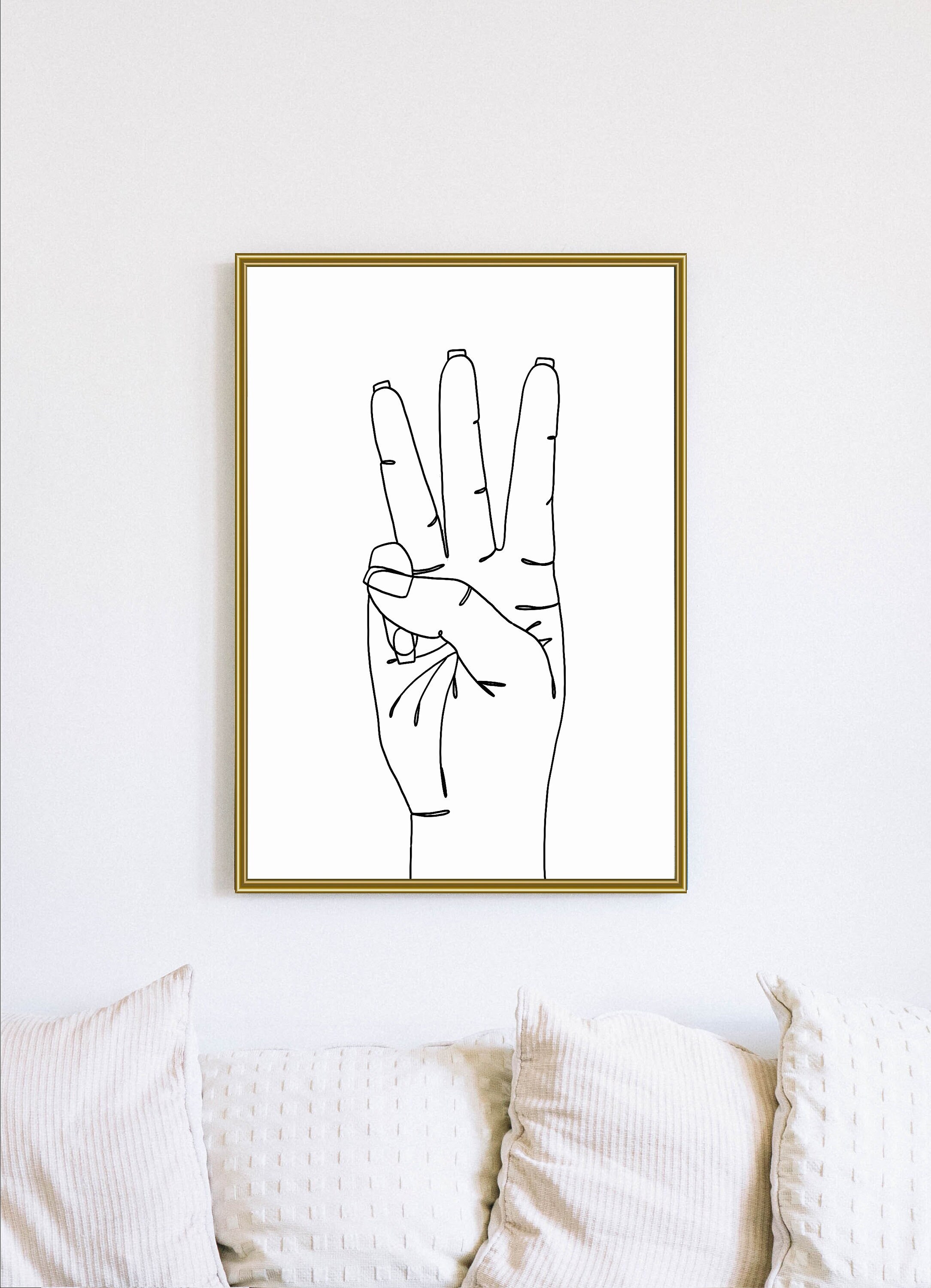 Sign Language Letter W Line Art Alphabet Asl One Line | Etsy