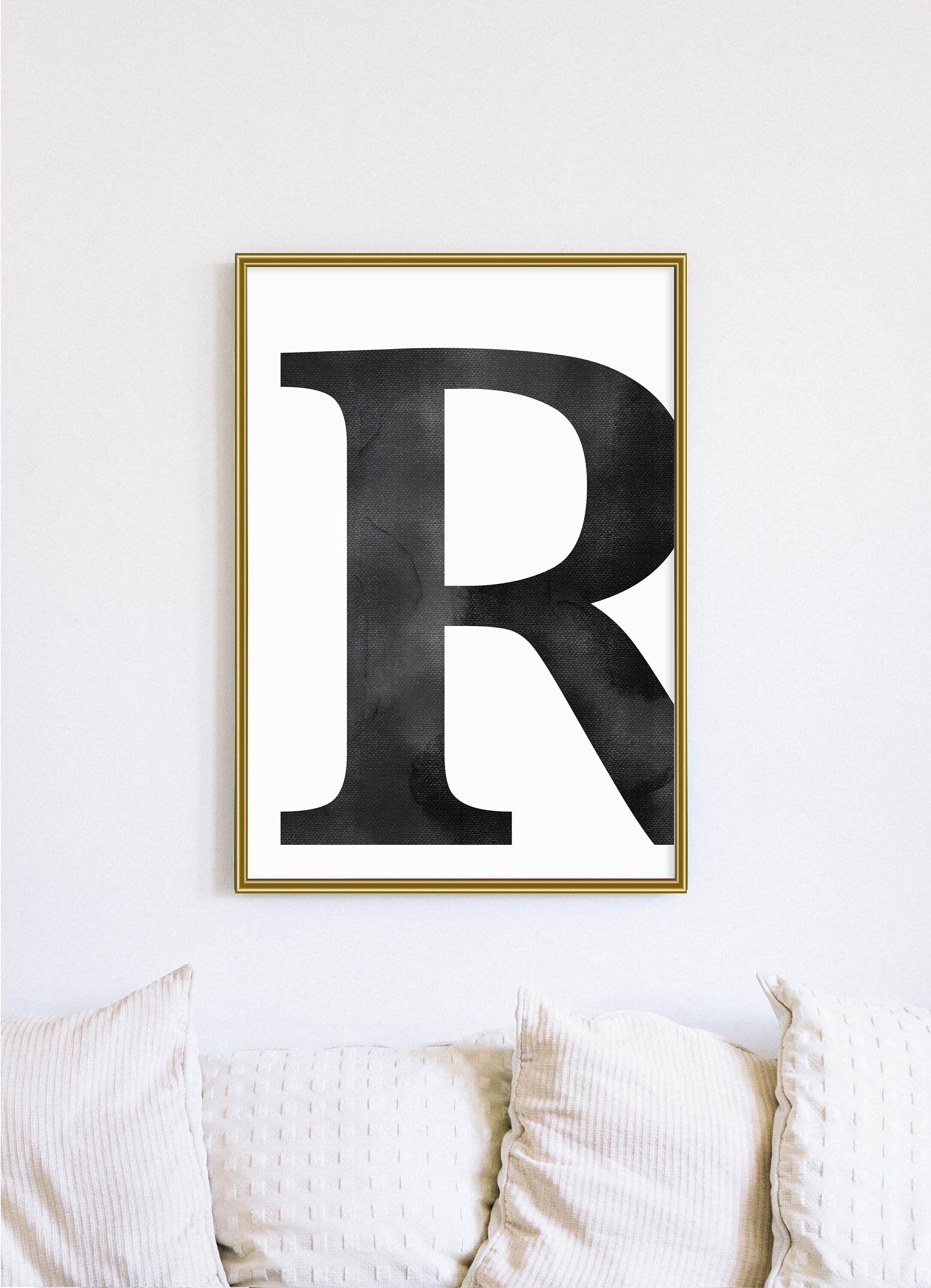 Letter R Watercolour Print, Digital Download, Black Watercolor, Modern ...