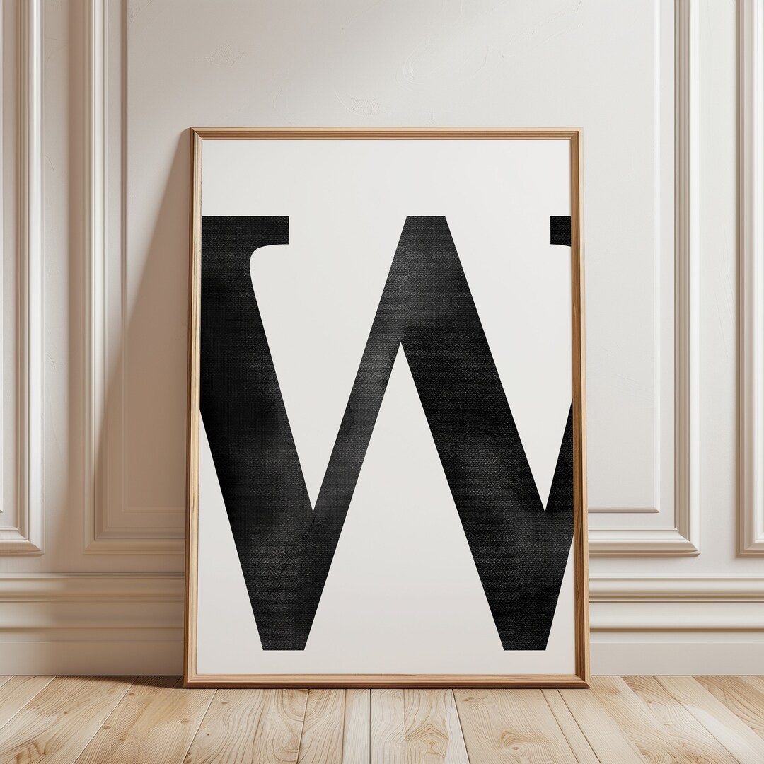 Letter W Watercolour Print, Digital Download, Black Watercolor, Modern ...