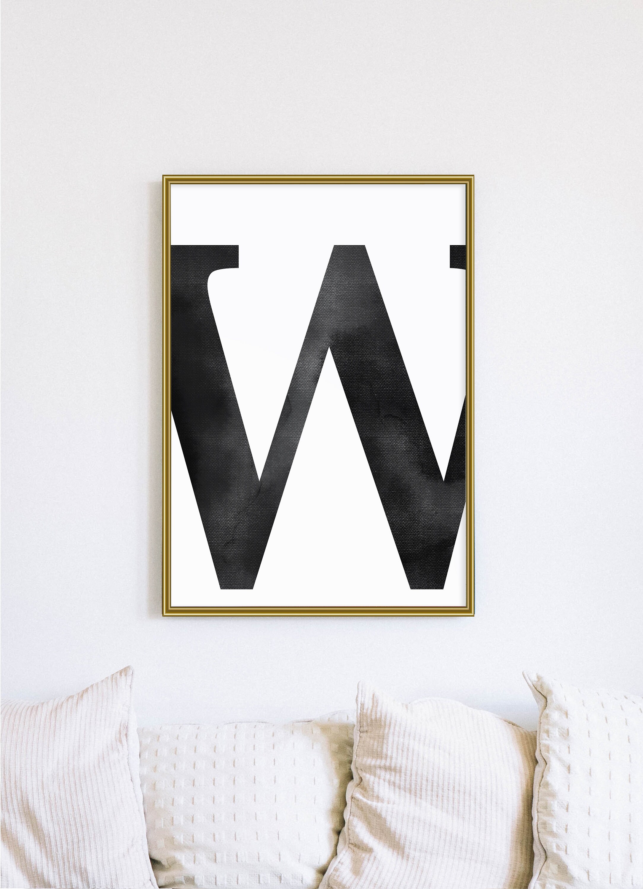 Letter W Watercolour Print Digital Download Black - Etsy