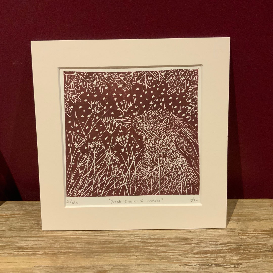 Hare Lino Print, a Limited Edition Original Linocut Print of a Cute ...