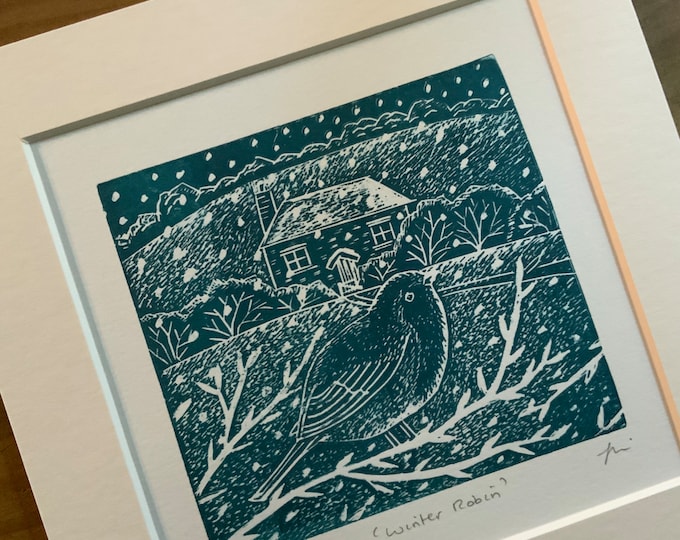 Linocut Winter Landscape Card | Original Lino Printed Christmas Card ...