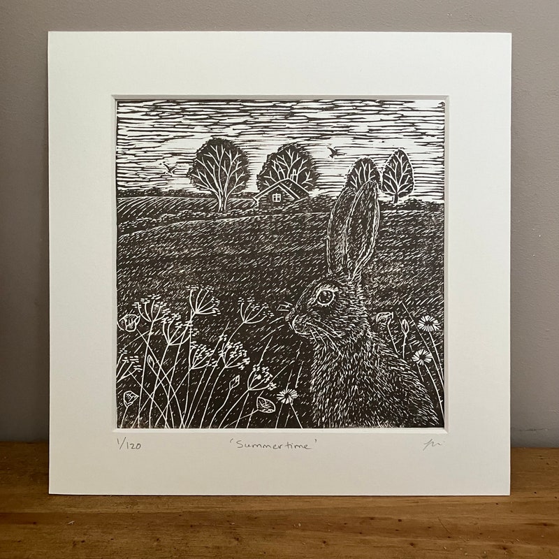 Hare Linocut - Etsy UK