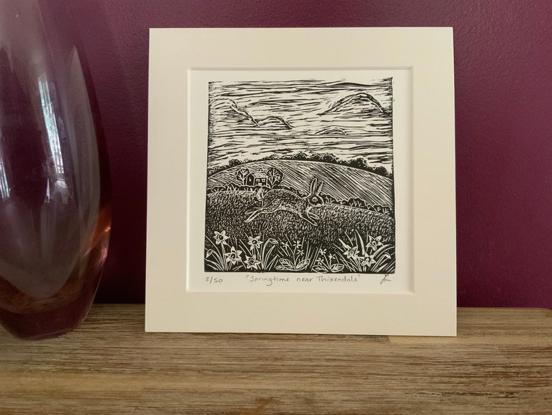 Leaping Rabbit Lino Print: Original Limited Edition Linocut. Spring ...