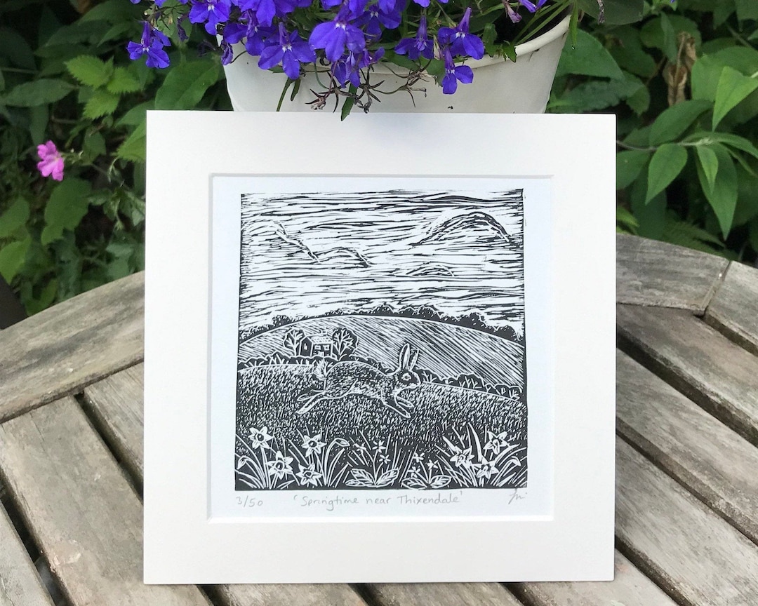 Leaping Rabbit Lino Print: Original Limited Edition Linocut. Spring ...
