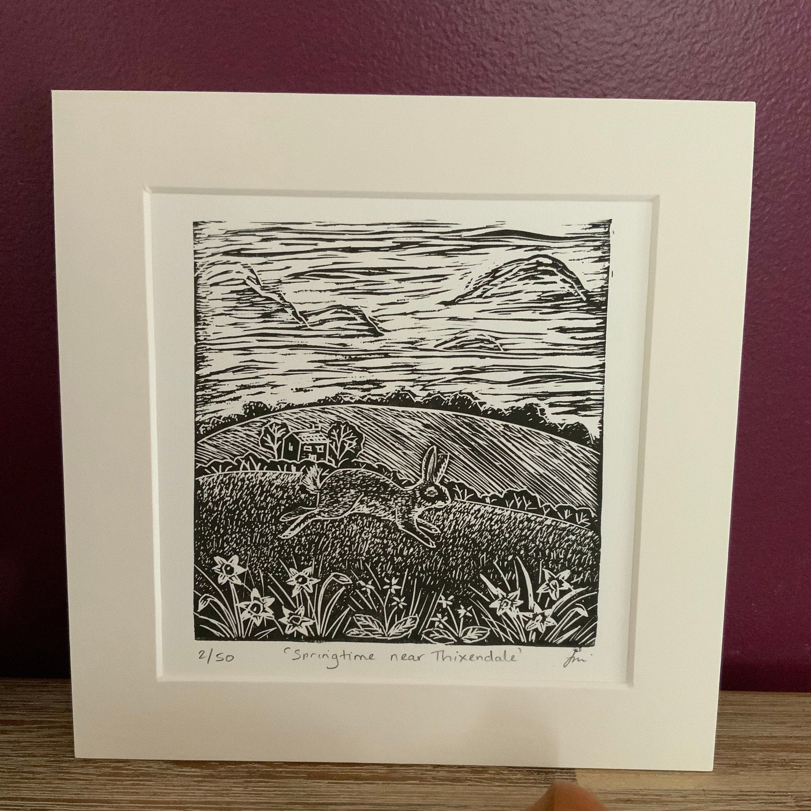Leaping Rabbit Lino Print: Original Limited Edition Linocut. Spring ...