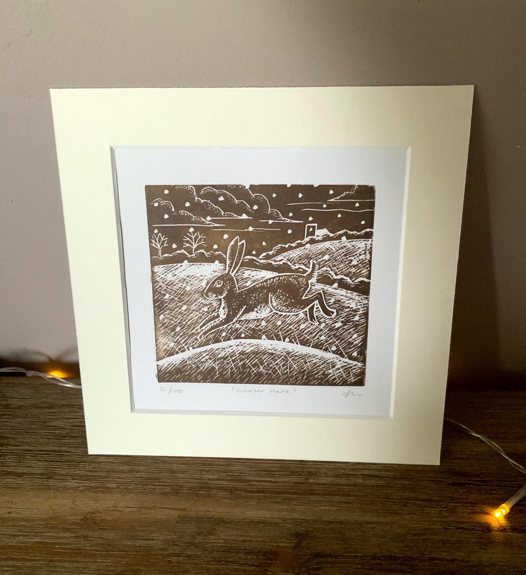 Leaping Hare Lino Print: Original Limited Edition Linocut, Winter Hare ...