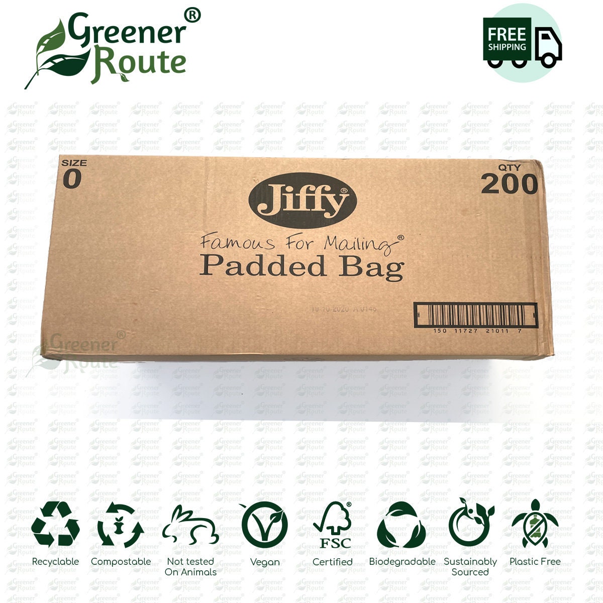 200 X Jiffy Green Padded Bag Size 0 - Large Letter Envelope Size - 135 ...