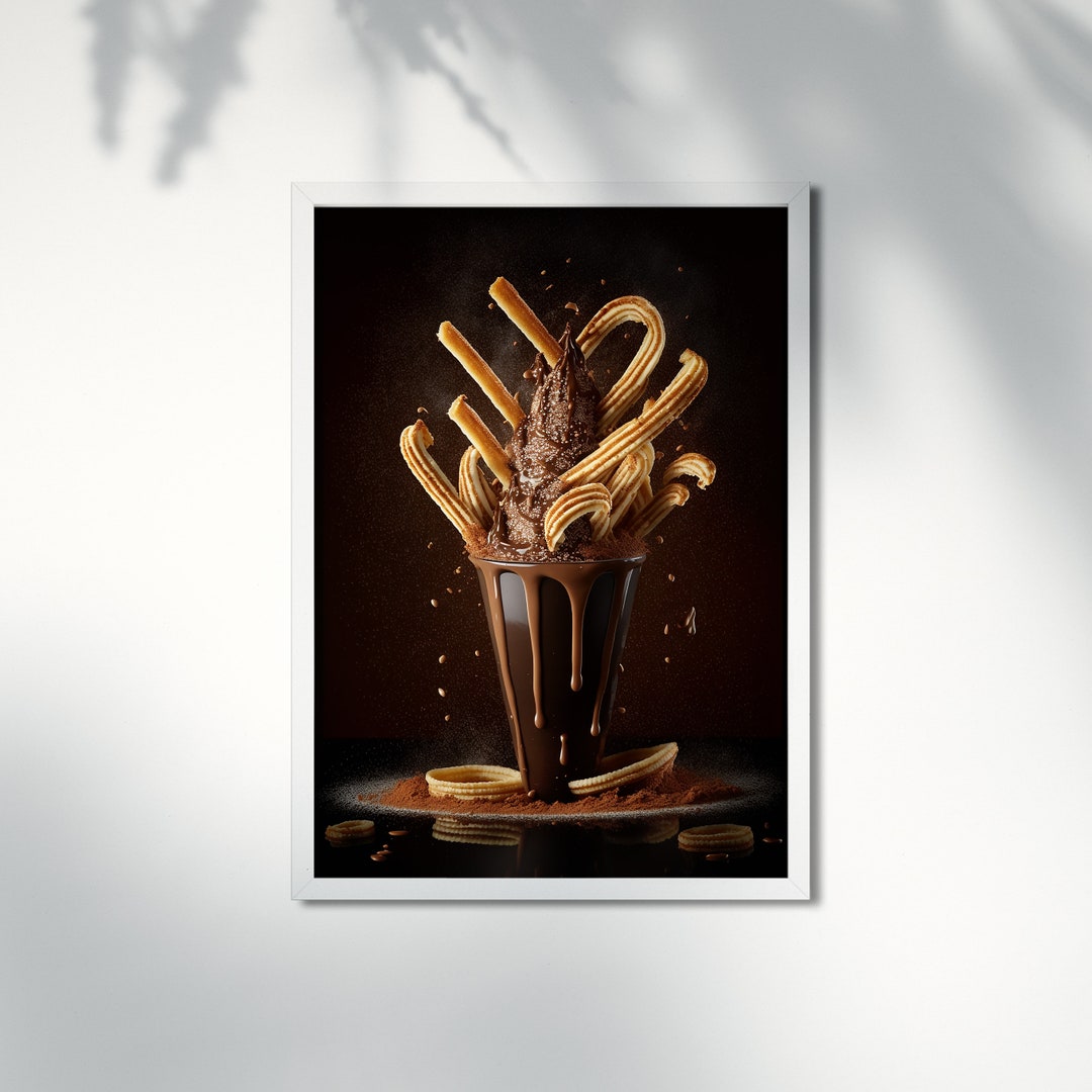 Photorealistic Serving of Churros With Chocolate, Poster, Wall Print ...