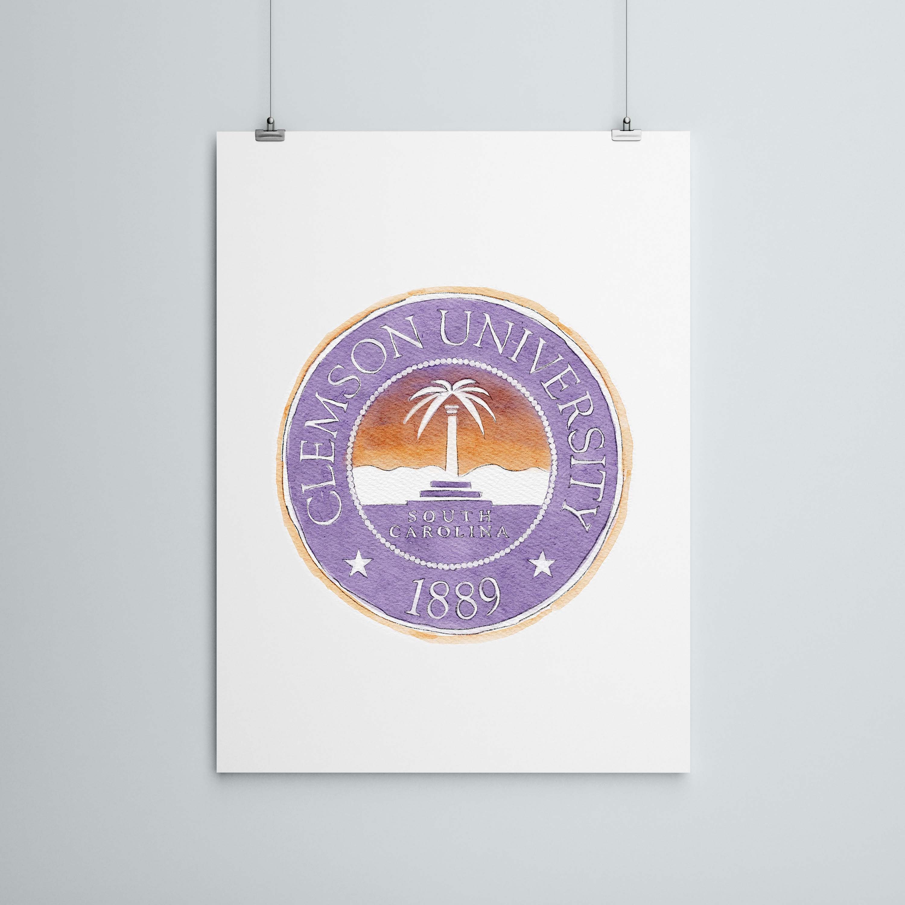 Clemson University Seal Watercolor; Clemson Grad Gift; Clemson Gift ...