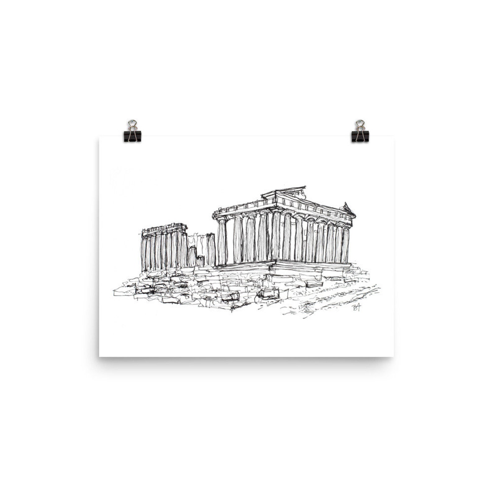 Parthenon in Greece; Architect's Sketch of Greek Parthenon, Greece Wall ...