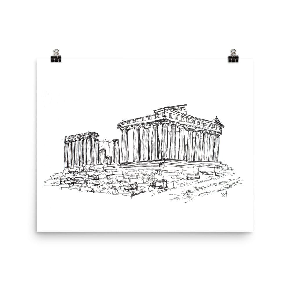Parthenon in Greece; Architect's Sketch of Greek Parthenon, Greece Wall ...
