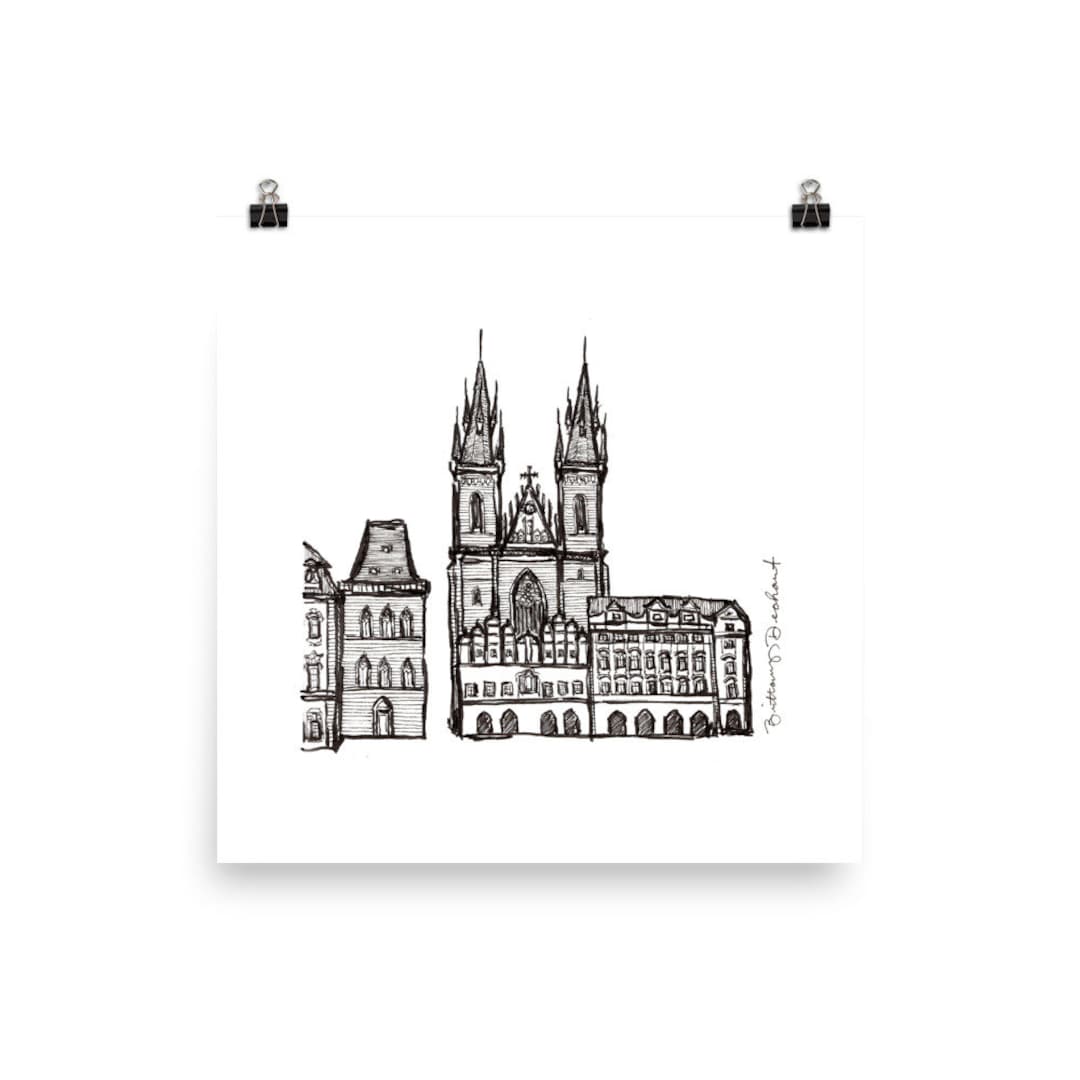 Prague Castle Sketch, Black and White Architect Sketch, Prague Drawing ...