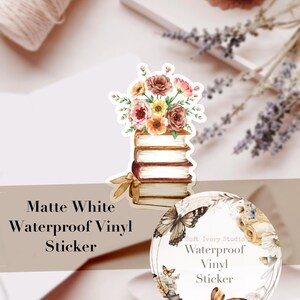 Floral Book Stack Waterproof Vinyl Sticker | Journal Cover Sticker ...