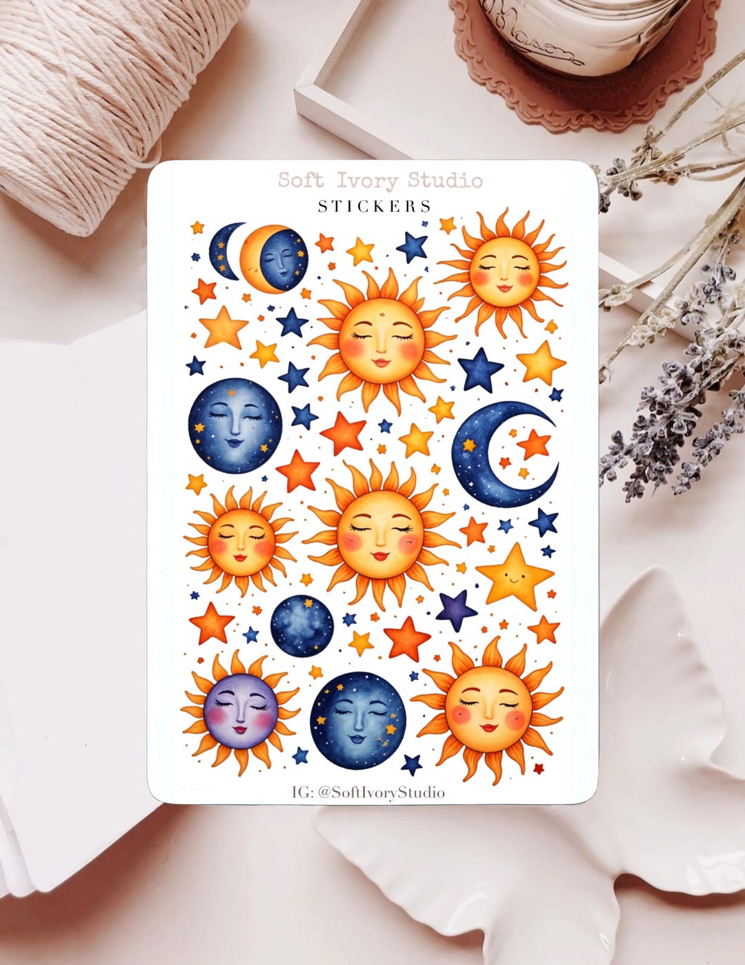 Sun Moon & Stars Sticker Sheet | Journal Stickers | Planner Stickers ...