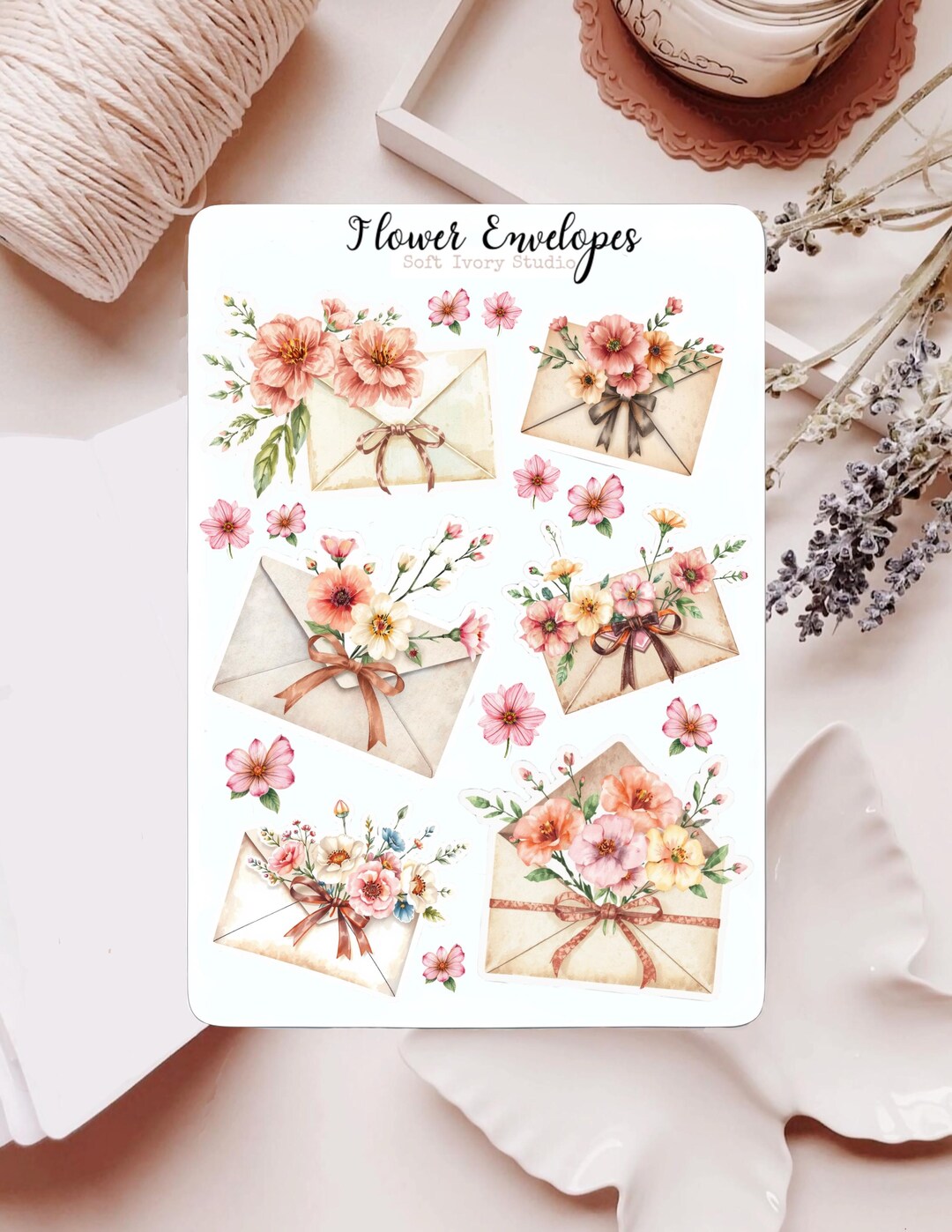 Flower Envelopes Sticker Sheet | Journal Stickers | Planner Stickers ...