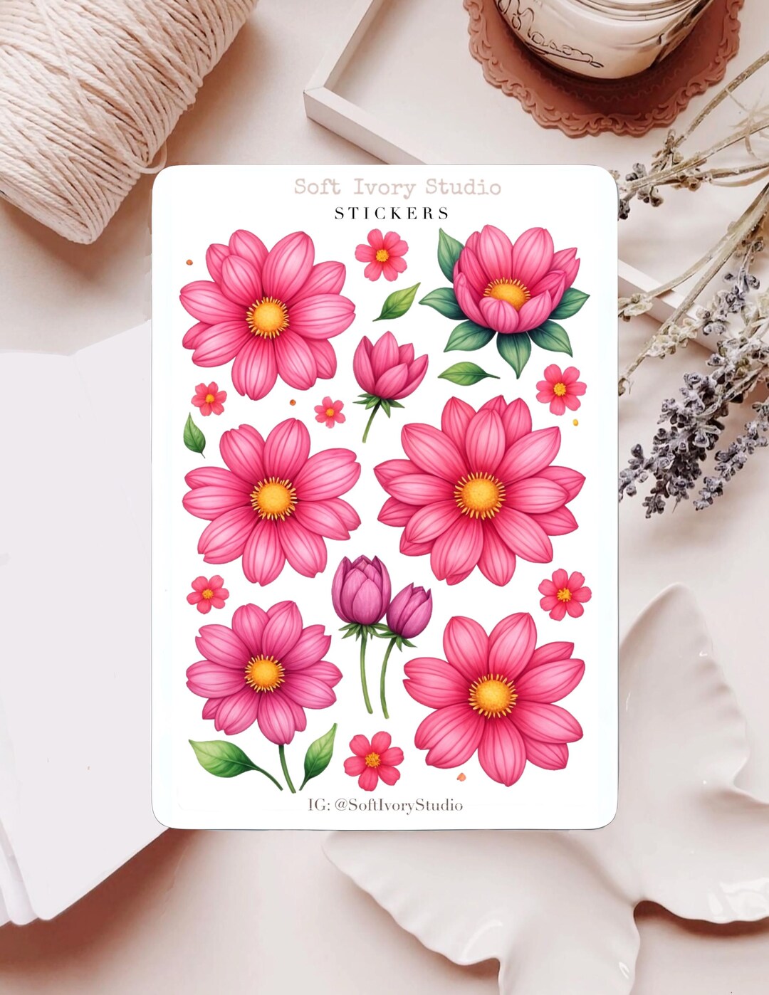 Pink Flowers Sticker Sheet Journal Stickers Planner Stickers Journaling ...