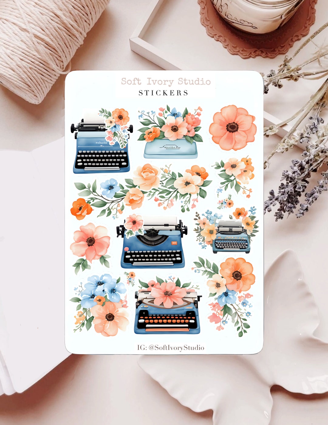 Pastel Typewriters Sticker Sheet | Planner Stickers | Journaling ...