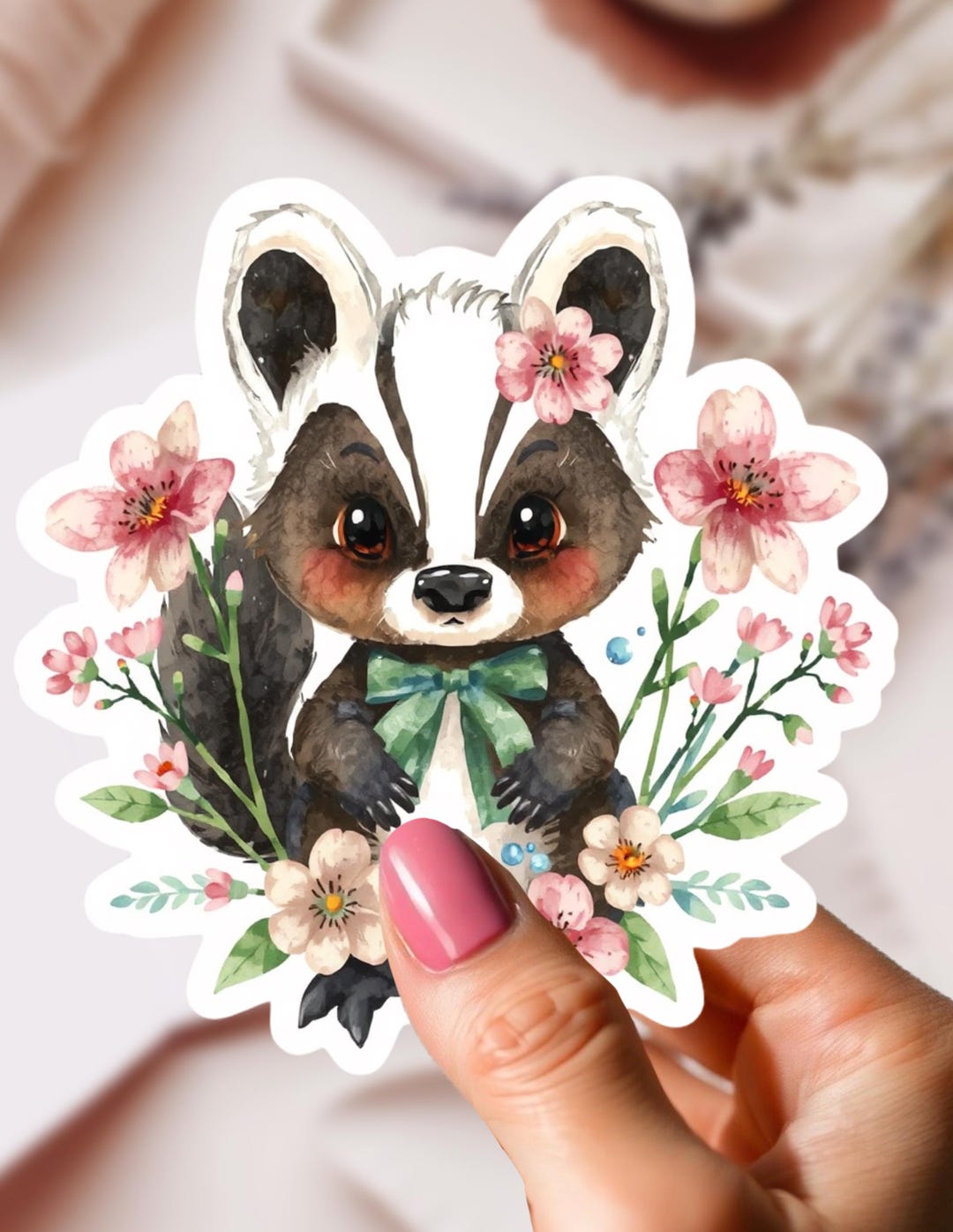 Floral Skunk Sticker | Waterproof Vinyl | Journal Cover Sticker | Water ...