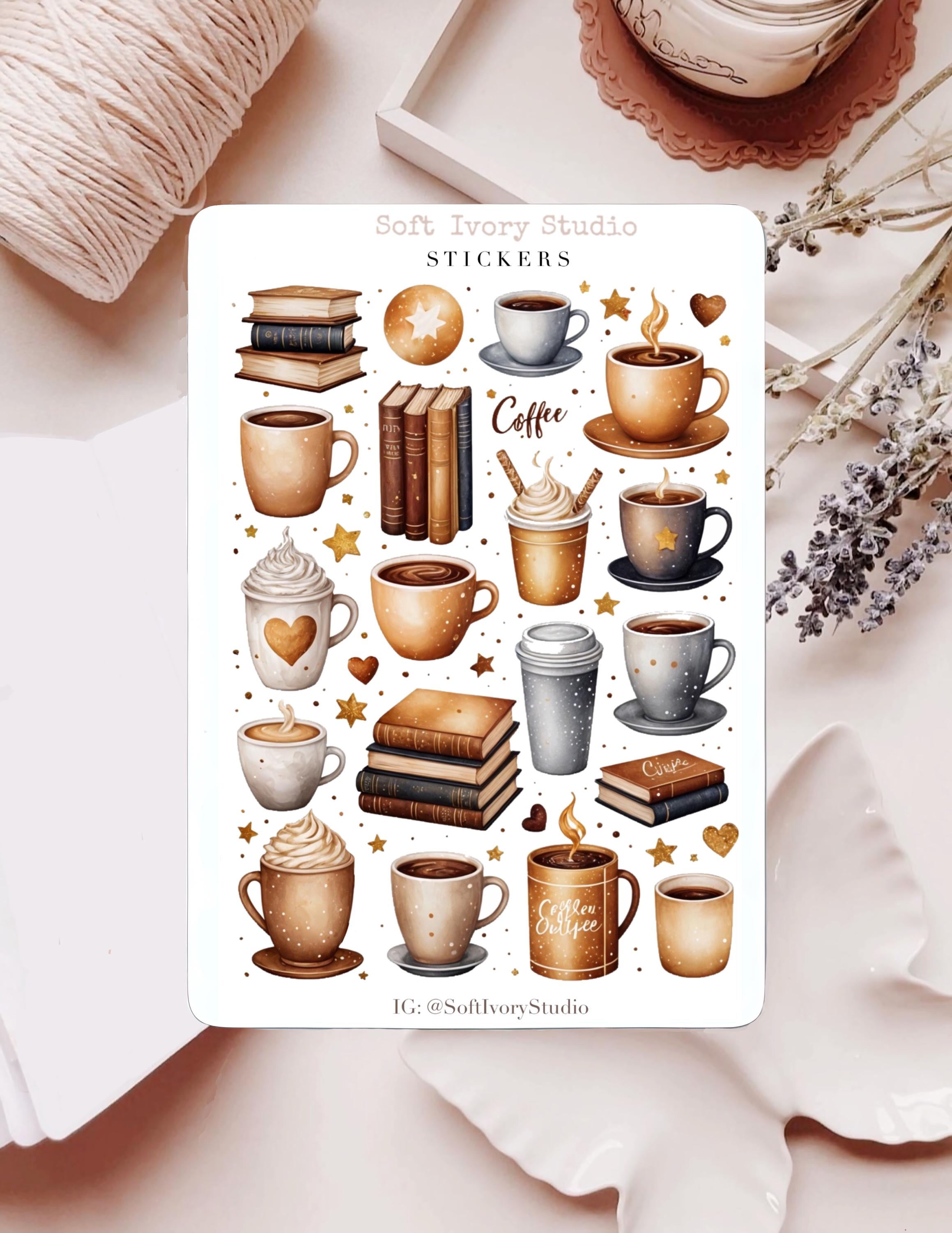 Coffee & Books Sticker Sheet Journal Stickers Planner Stickers ...