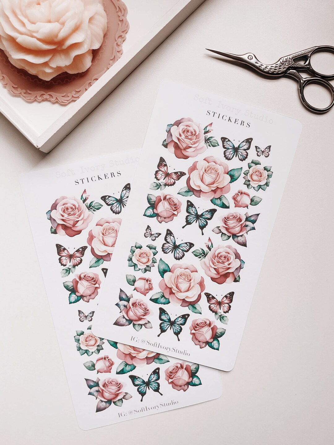 Roses & Butterflies Sticker Sheet Planner Stickers Journaling Stickers ...